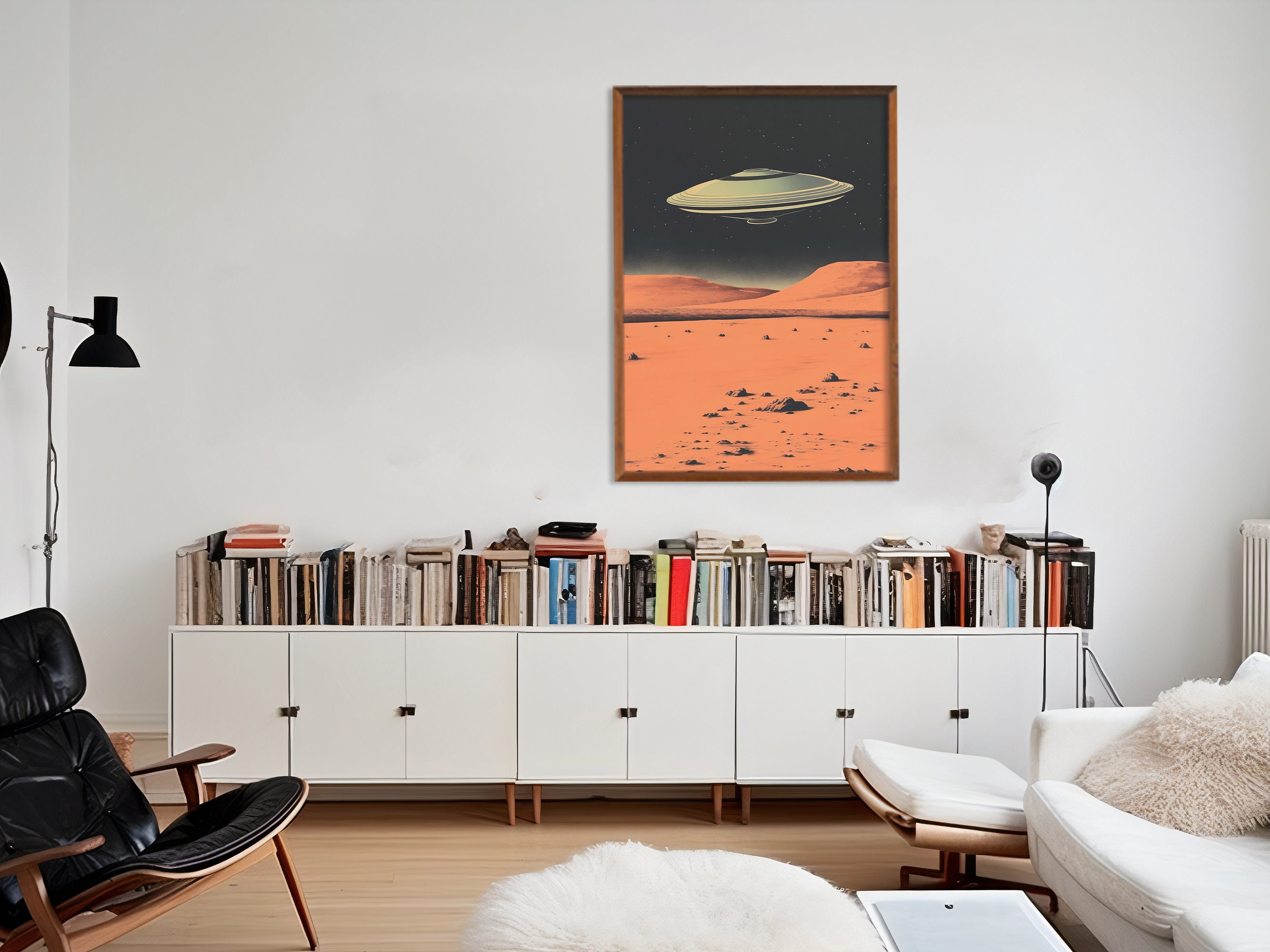 Retro UFO Desert Poster Digital Alien Wall Art UFO Art Print Hovering ...