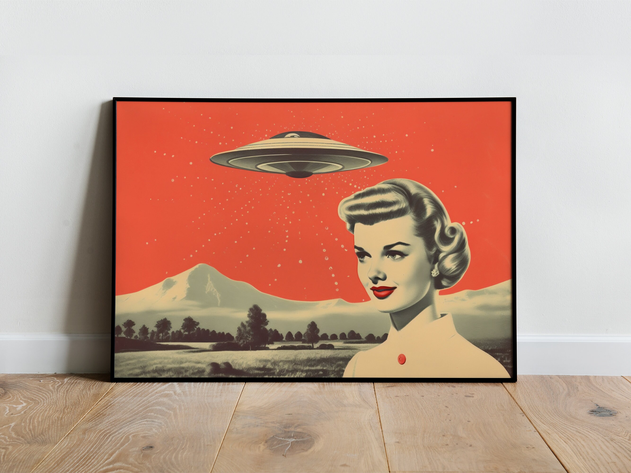 Retro UFO Wall Art Aliens Wall Art UFO Abduction Art Vintage Ufo Poster ...