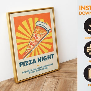 Retro Pizza Night Print Pizza Ad Digital 70s Style Art Kitchen Wall Art ...