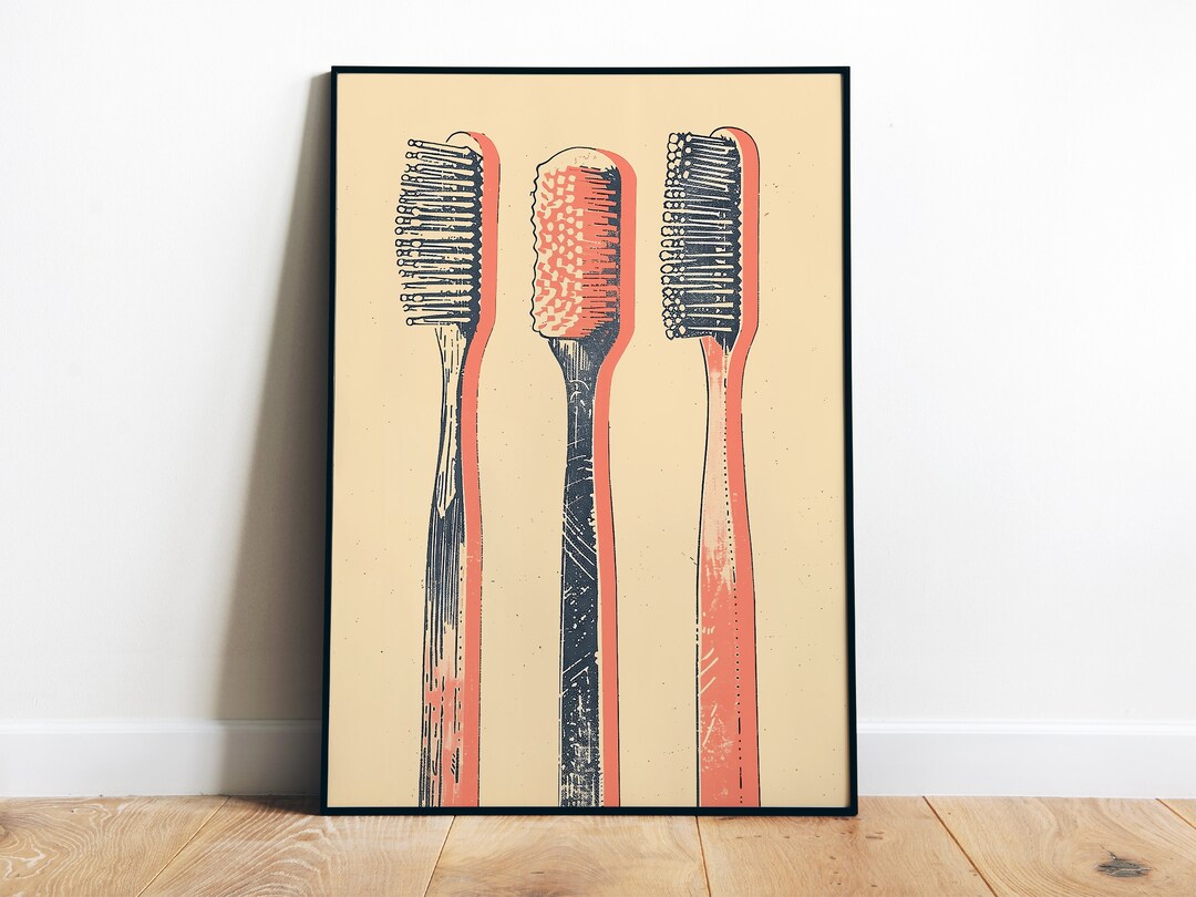 Toothbrush Wall Art Retro Bathroom Poster Printable Toilet Art Print ...