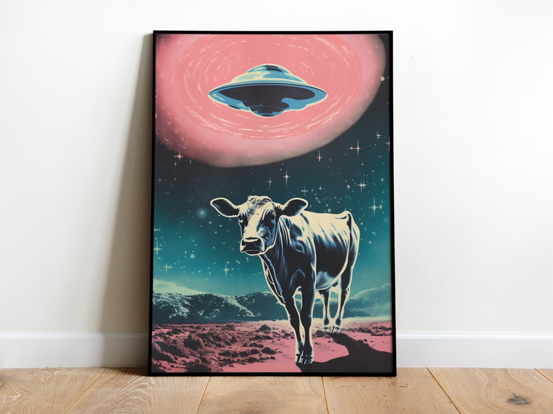 Cow Abduction Print Funny Cow Print UFO With Cow Retro UFO - Etsy