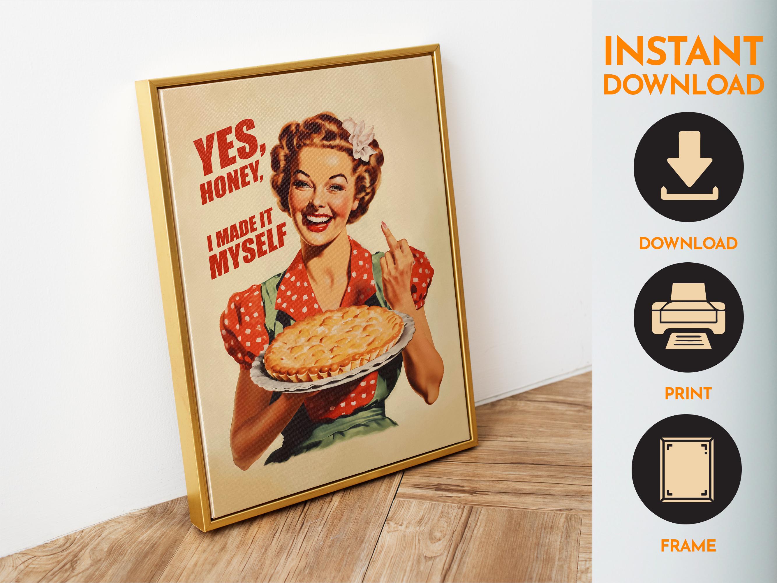Funny Kitchen Poster Chef With a Middle Finger Art Nostalgic Digital ...