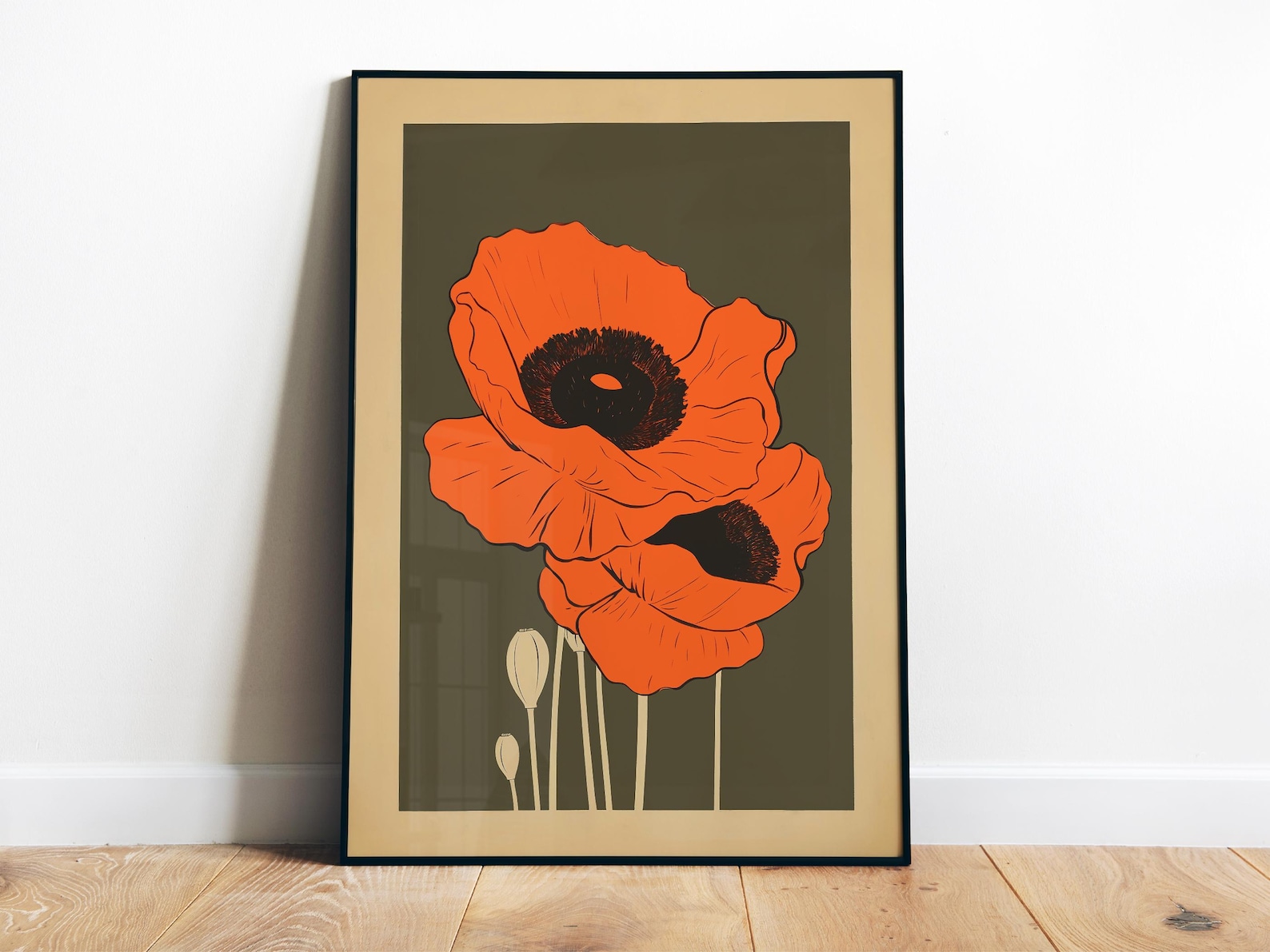 Retro Poppy Print Black Poppies 70 Print Printable Botanical Art Poppy ...