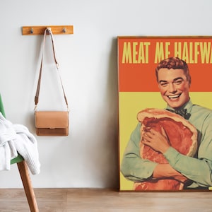 Retro Meat Poster Digital Raw Meat Art Steak Poster Butcher Shop Art ...