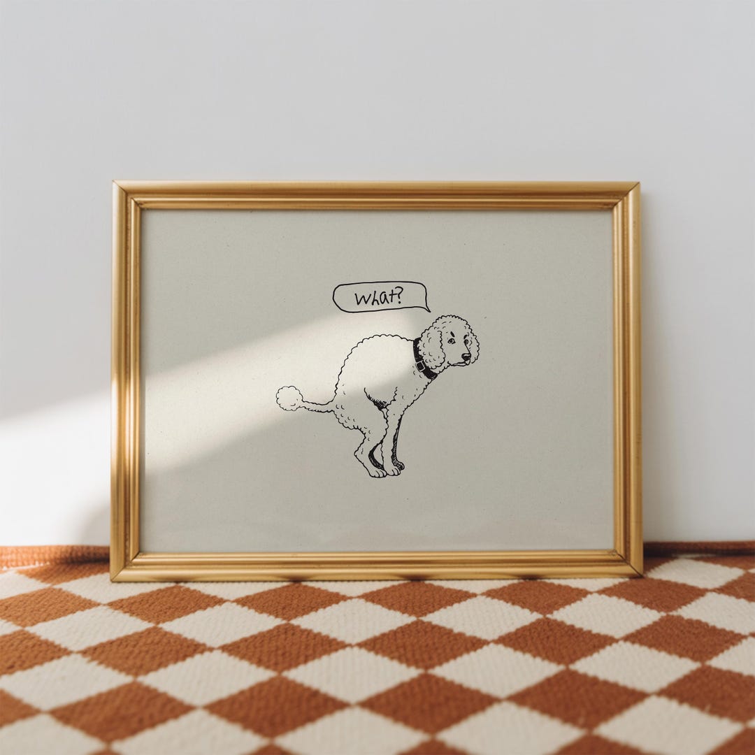 Funny Poodle Bathroom Sign Toilet Decor Hand Drawn Dog Art Line Drawing ...