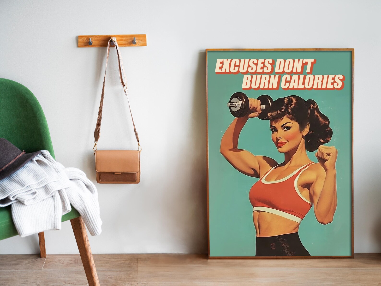 Retro Gym Girl Poster Printable Wall Art for Home Gym Motivation Quote ...