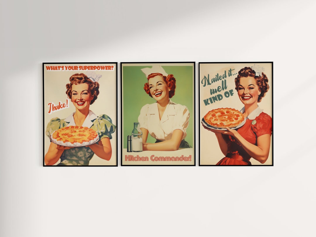 Retro Kitchen Print Set of 3 Kitchen Wall Art 50s 60s Style Prints ...