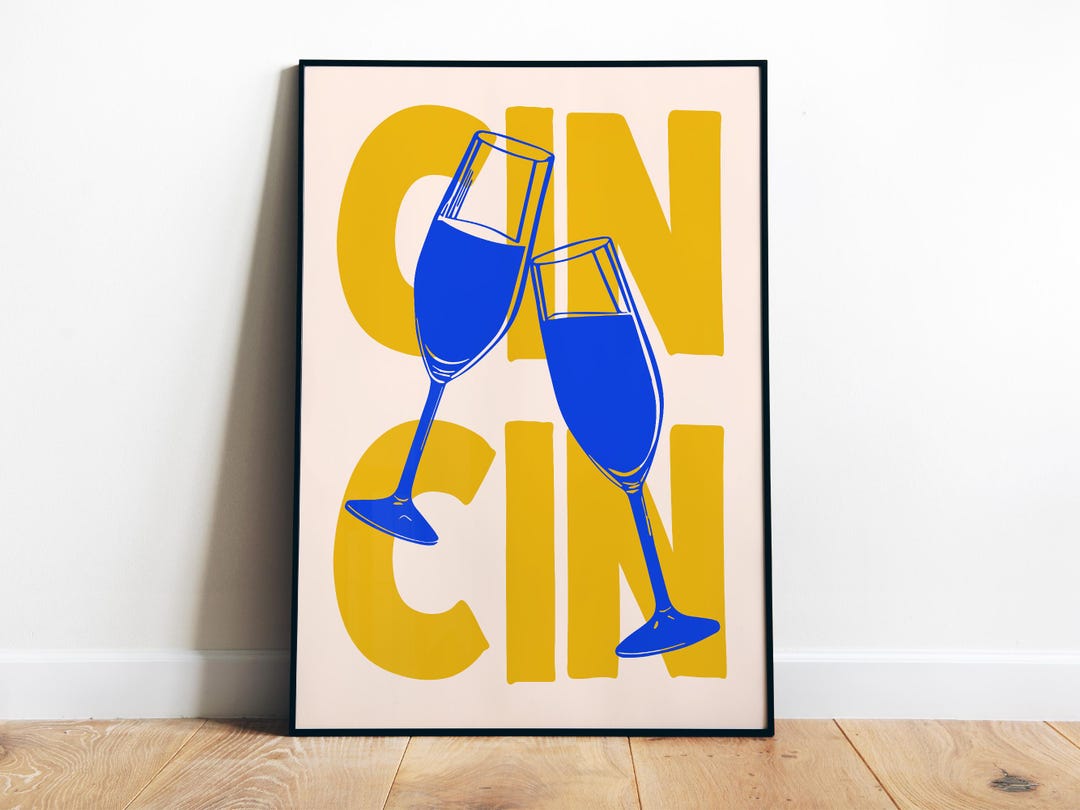 Cin Cin Art Print Blue Kitchen Wall Art Printable Bar Cart Print Cheers ...