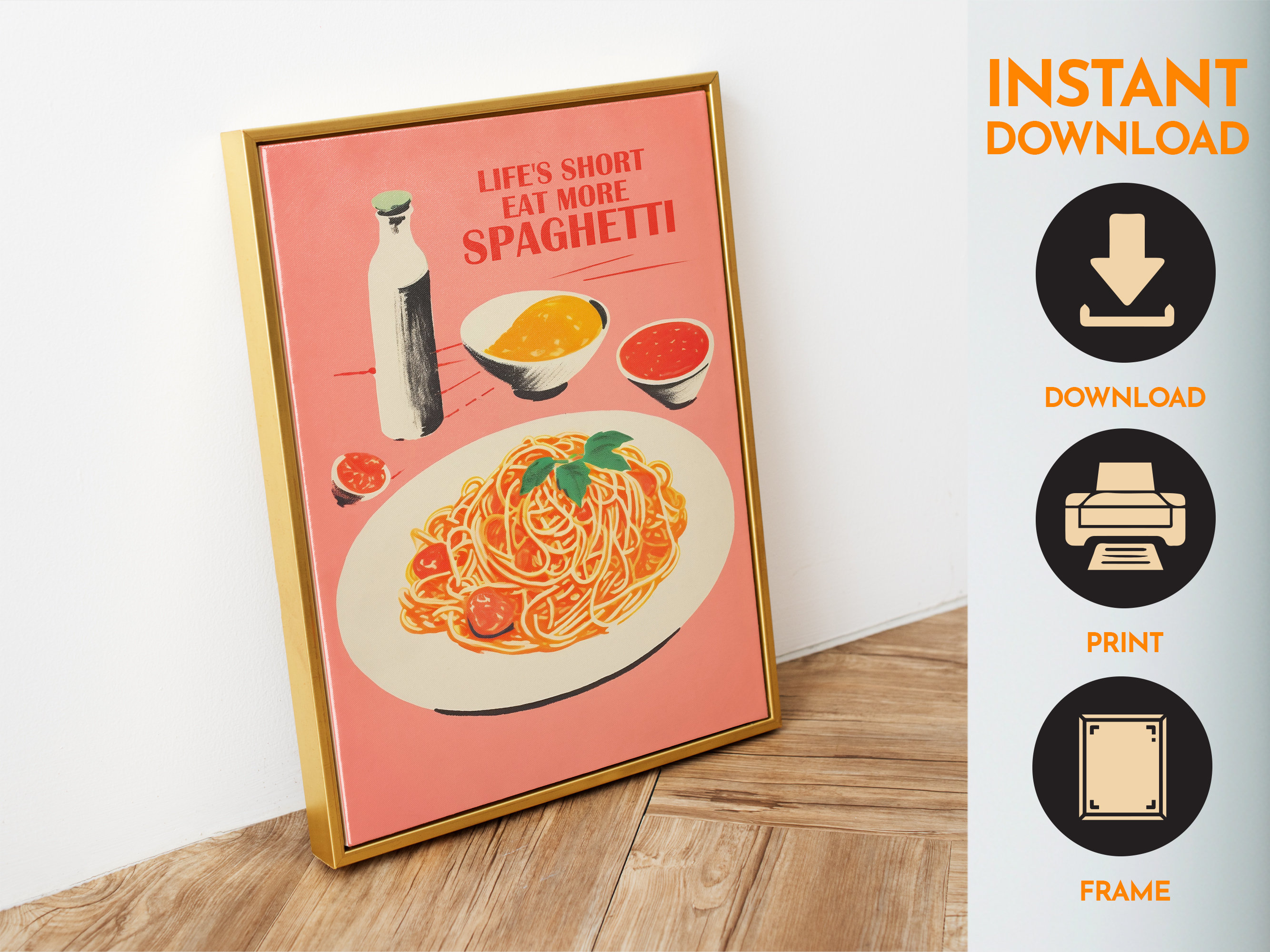 Retro Food Print Spaghetti Wall Print Retro Kitchen Wall Decor Digital ...