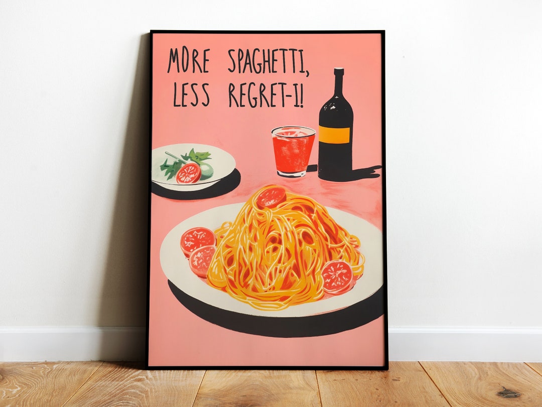 Spaghetti Poster Printable Pink Kitchen Print Digital Pasta Wall Art ...