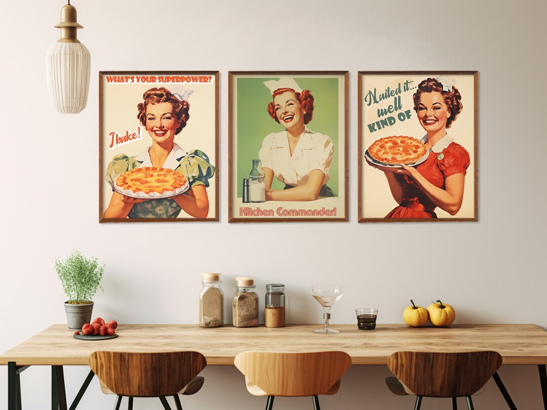 Retro Kitchen Print Set of 3 Kitchen Wall Art 50s 60s Style Prints ...