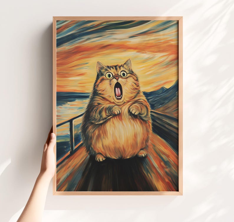 Funny Scream Cat Art Print – Parody Fat Cat Poster (digital Download ...