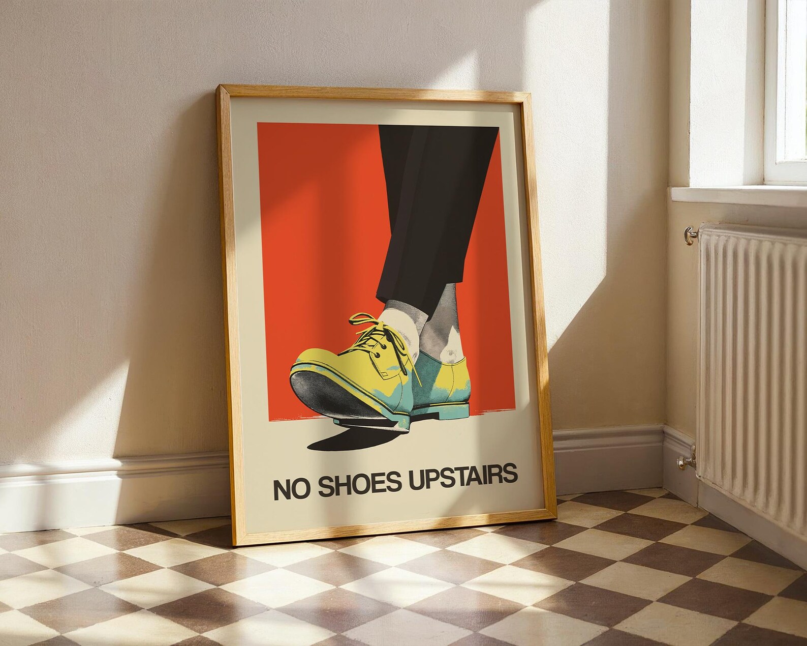 No Shoes Upstairs Printable Funny Entryway Wall Art Retro Print No ...