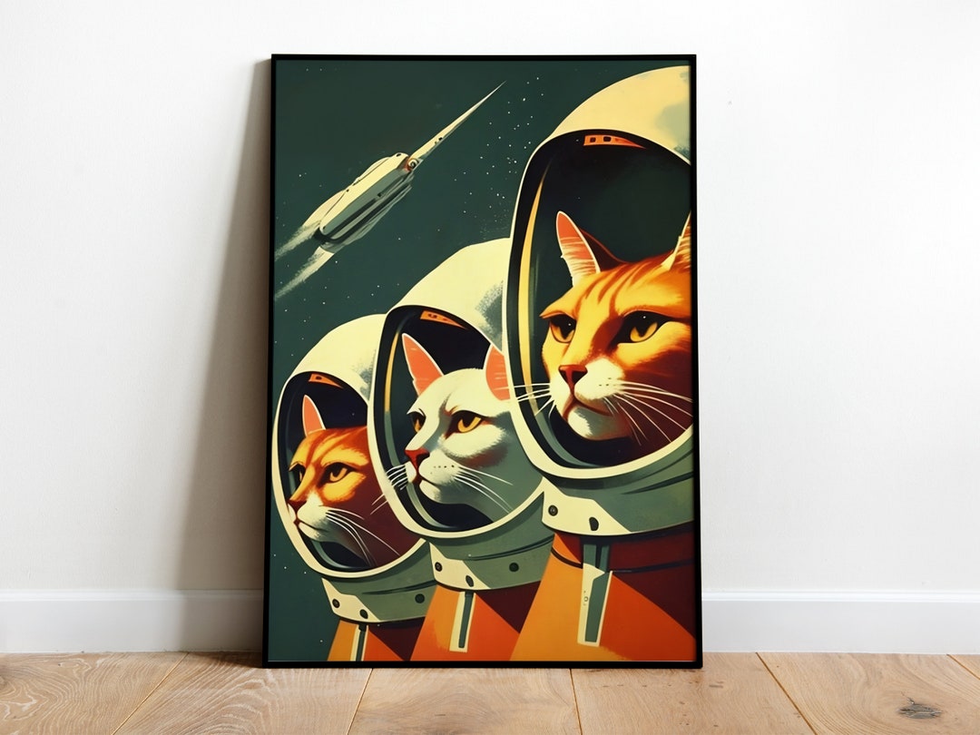 Retro Space Cats Print Astronaut Cat Poster Soviet Space Print Funny ...