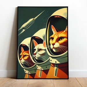 Retro Space Cats Print Astronaut Cat Poster Soviet Space Print Funny ...
