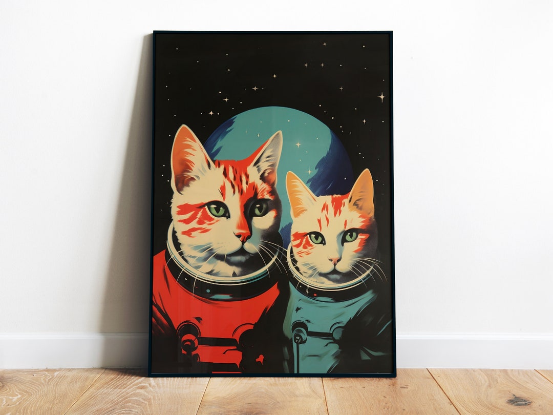 Space Cat Poster Printable Sci Fi Art Print Cats Astronaut Wall Art 50s ...