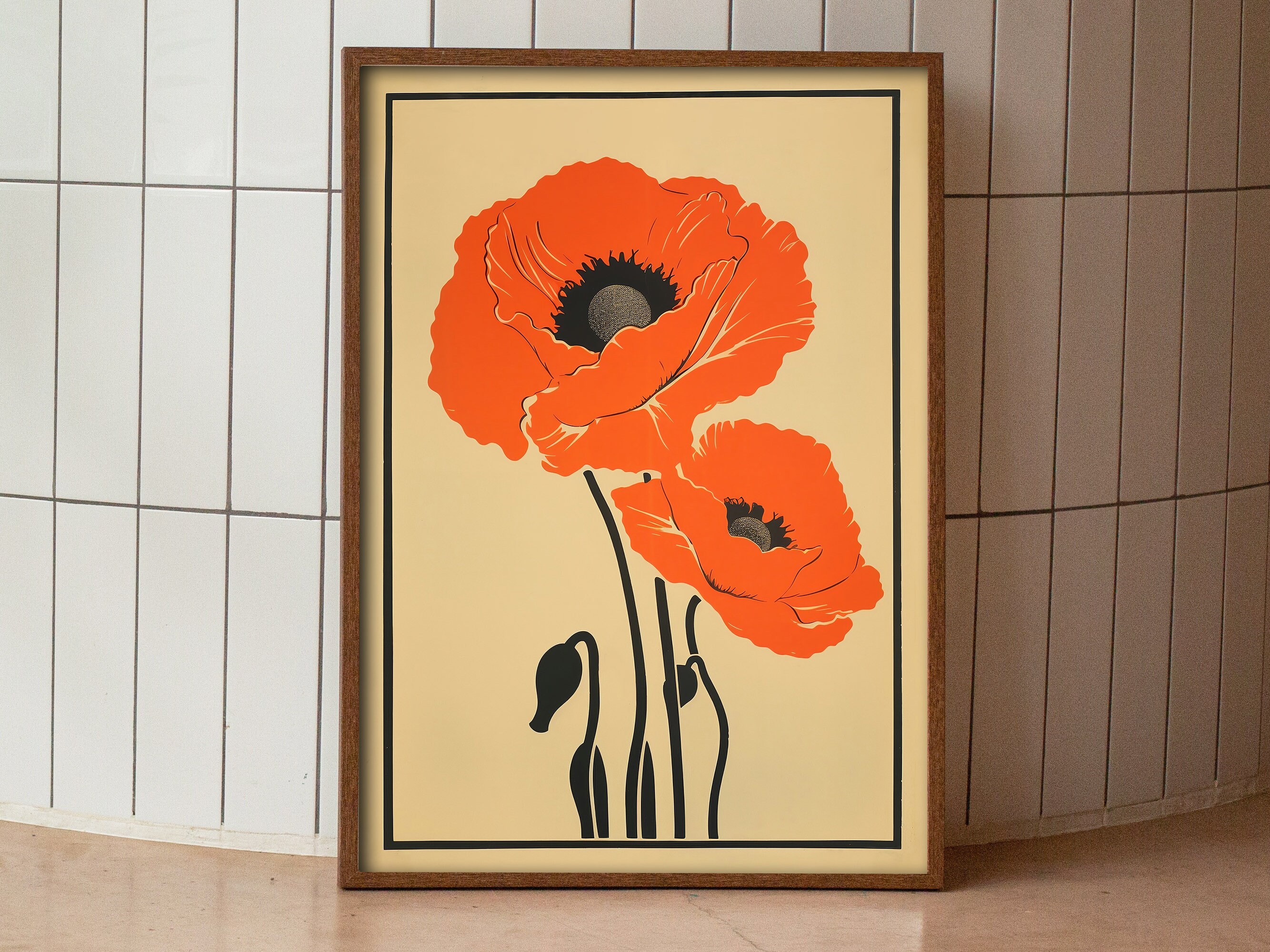 Retro Poppy Print Vintage Poppies 20s 40s Print Retro Botanical Poster ...