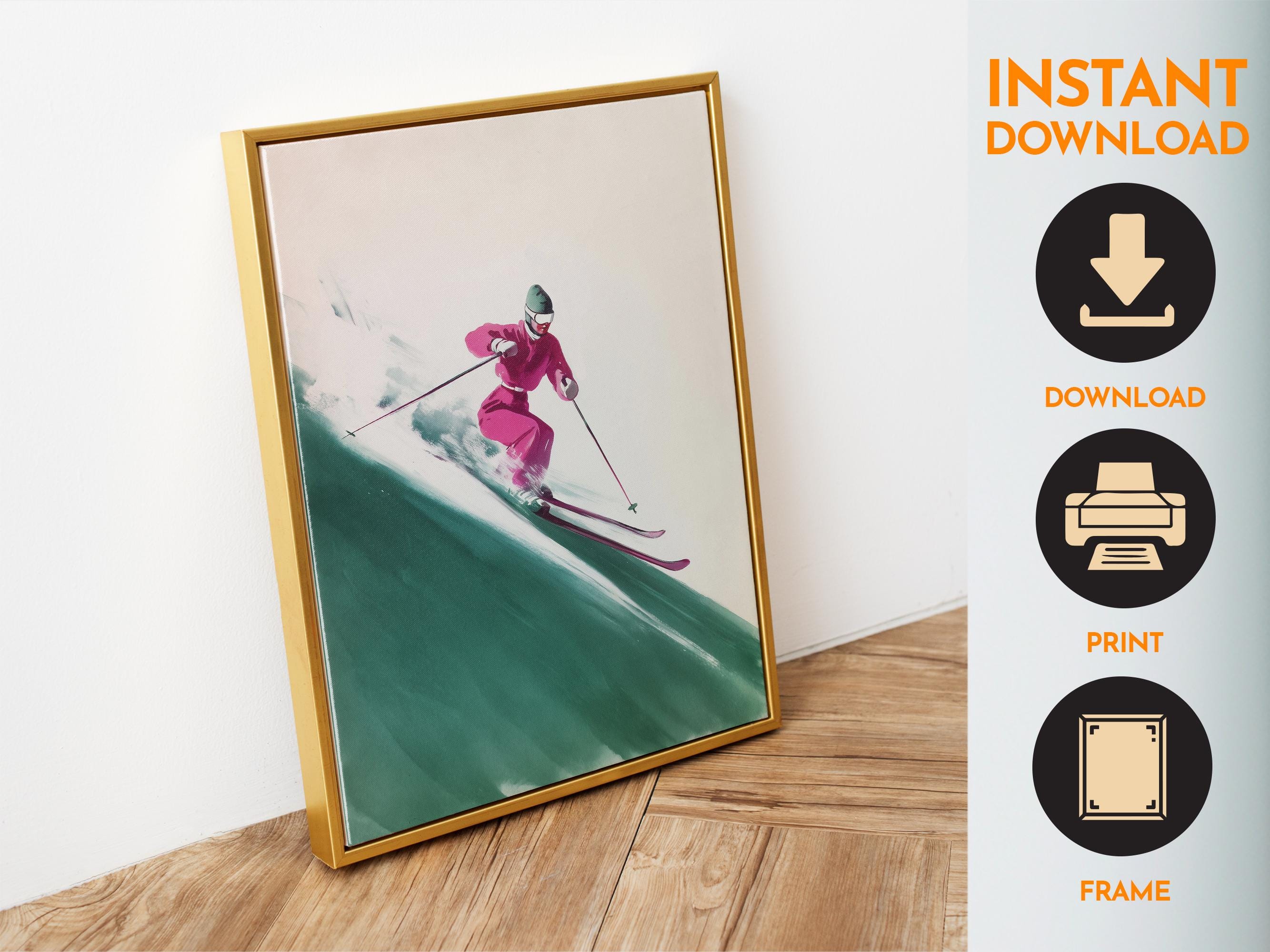 Midcentury Modern Ski Poster Printable Woman Skier Minimalist Skiing ...