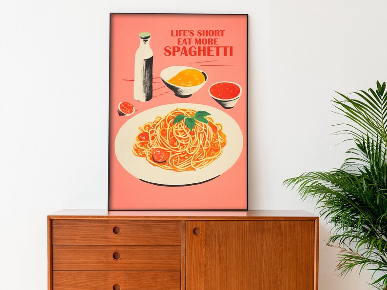 Retro Food Print Spaghetti Wall Print Retro Kitchen Wall Decor Digital ...