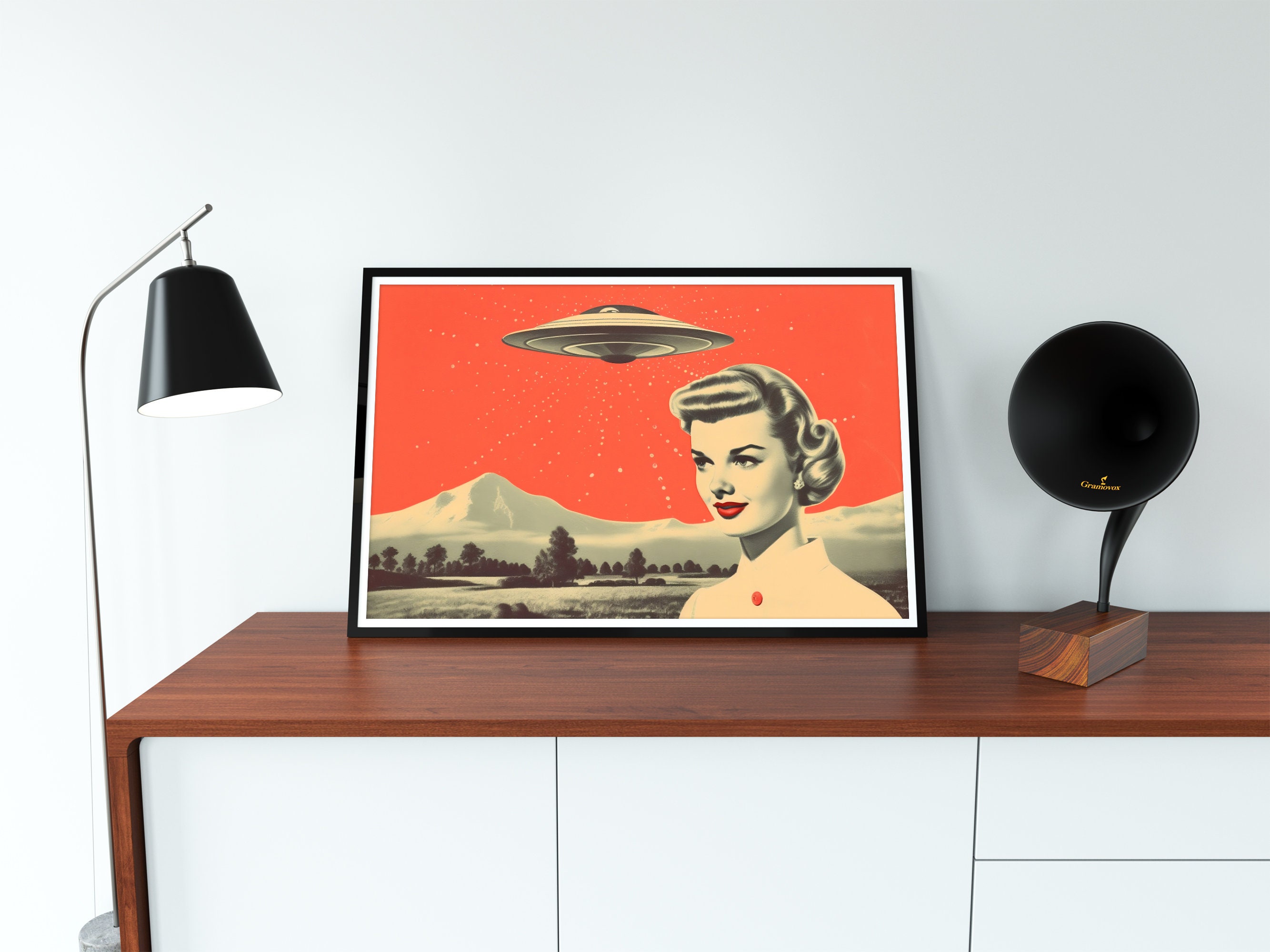 Retro UFO Wall Art Aliens Wall Art UFO Abduction Art Vintage Ufo Poster ...