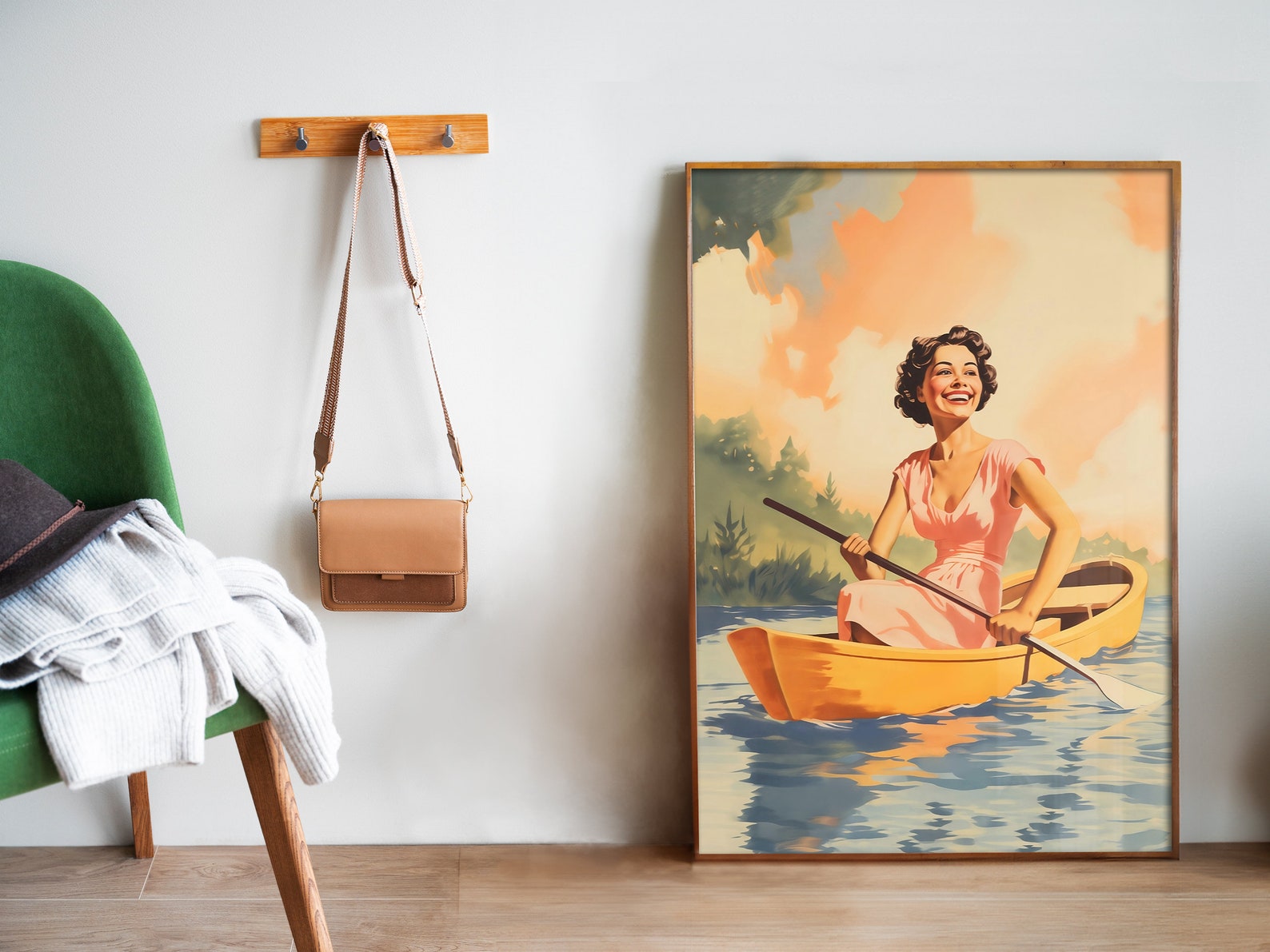 Canoe Digital Art Retro Poster Kayaking Wall Art Girly Wall Decor Lake ...