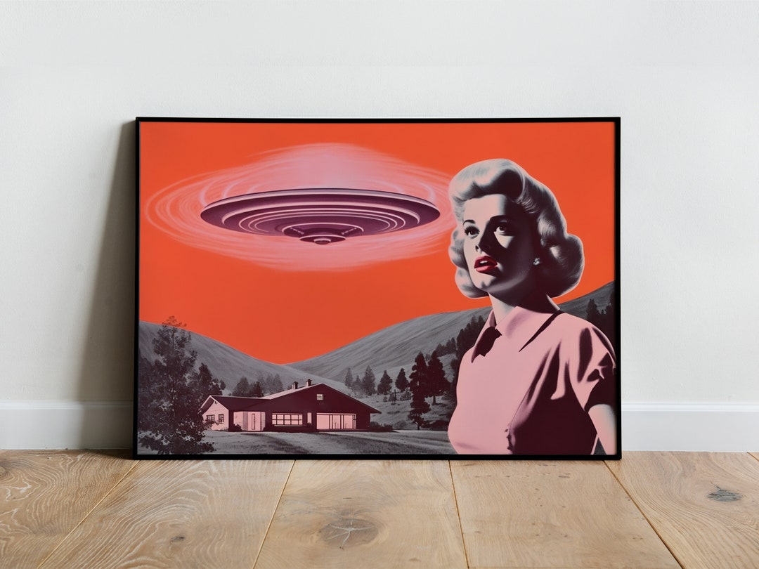 Alien Abduction Art UFO Poster Alien Art Print Retro Ufo Wall Art ...