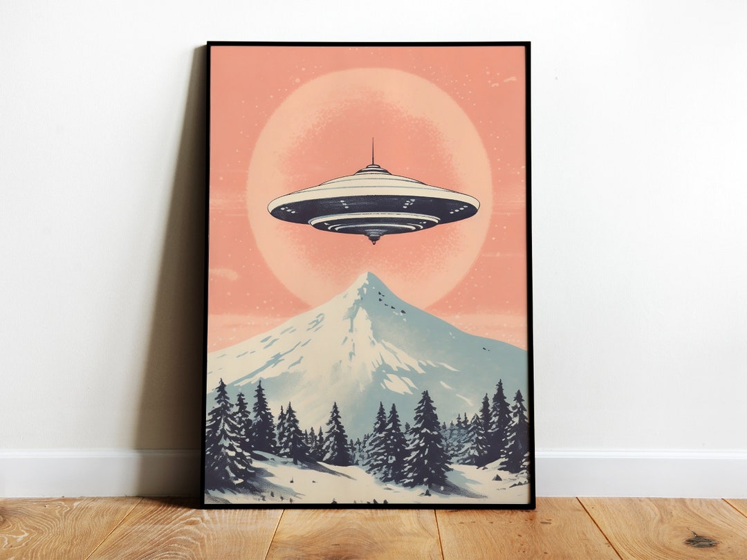 Retro Ufo Poster Alien Wall Art UFO Art Print Hovering Ufo Flying ...