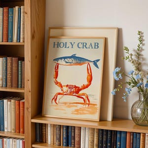 Retro Funny Poster Printable Crab Poster Beach House Decor Holly Crab ...