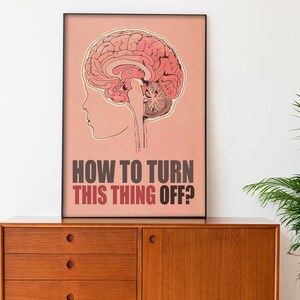 Funny Pink Poster Retro Brain Art Digital Print Dorm Room Wall Art ...