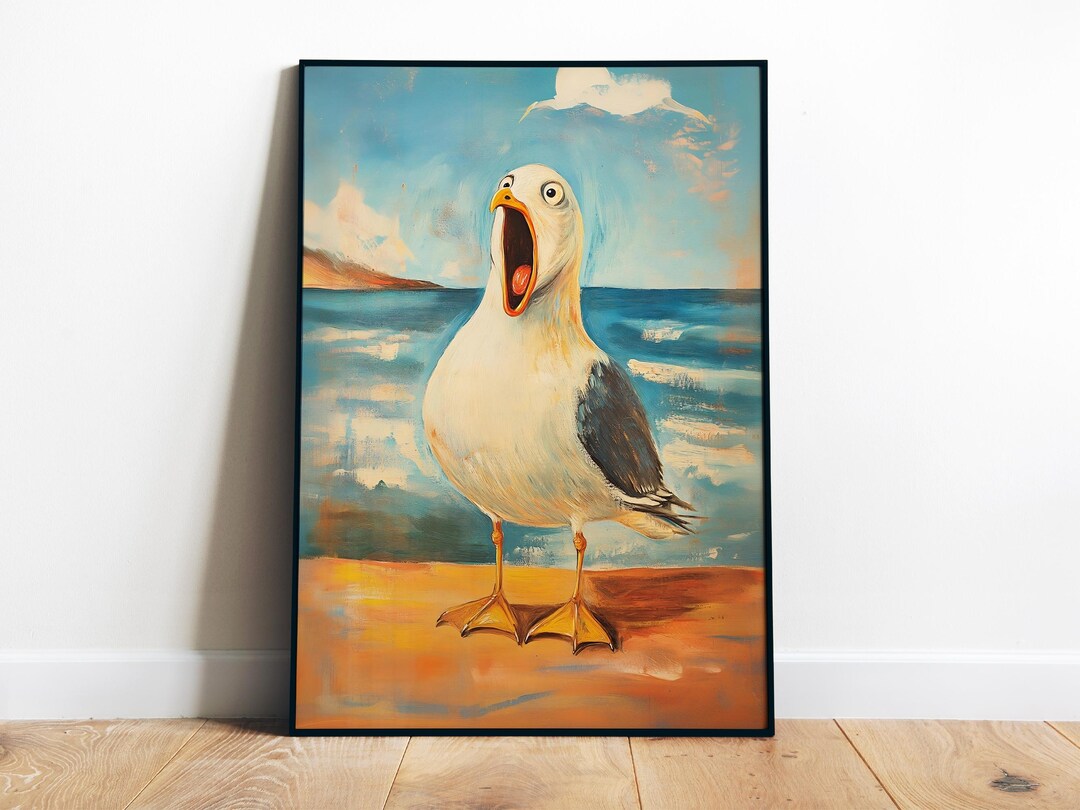 Funny Annoying Seagull Poster Printable Bathroom Wall Art Retro Art for ...