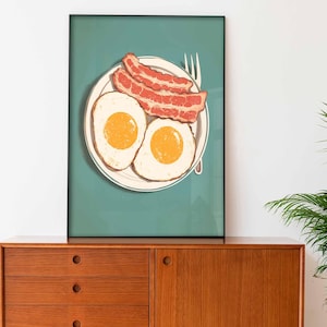 Eggs and Bacon Print Retro Kitchen Wall Art Printable Breakfast Eggs ...