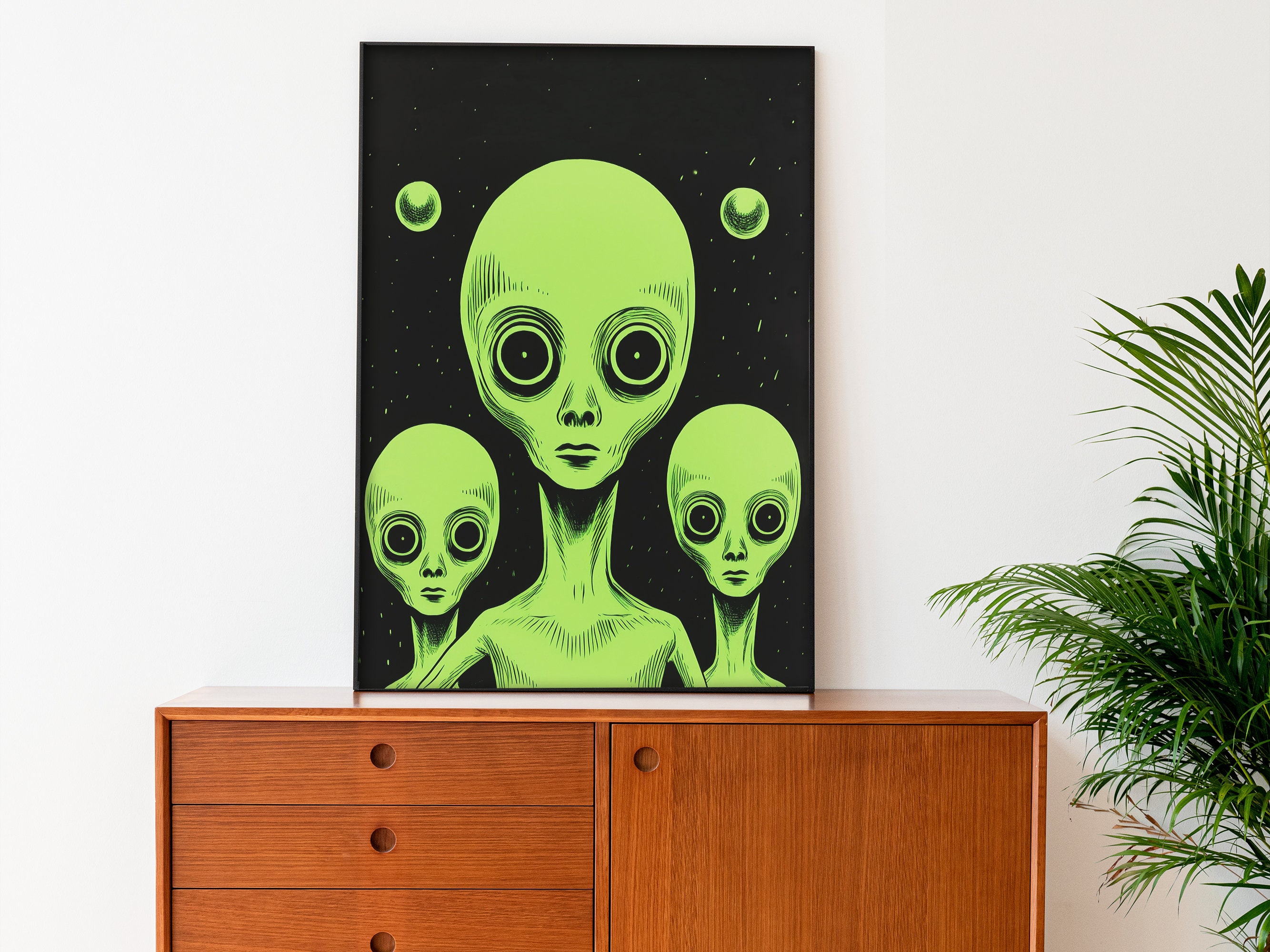Alien Wall Art Retro Wall Art Alien Art Print UFO Print Alien Poster ...