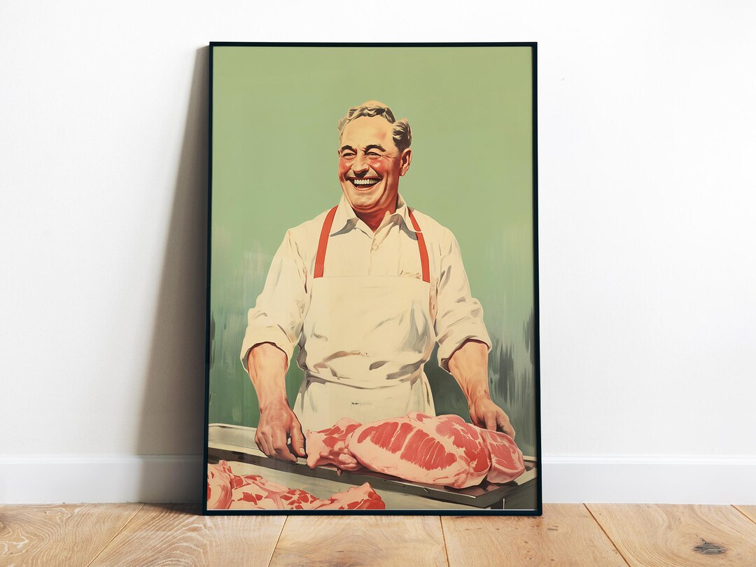 Retro Butcher Poster Printable Kitchen Wall Art Vintage Style Prints ...