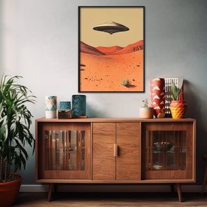 Retro Ufo Poster Alien Wall Art UFO Retro Print Hovering Ufo Flying ...