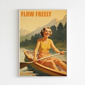 Retro Canoeing Poster Printable Kayak Art Print Rafting Digital Print ...