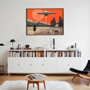 Retro UFO Wall Art Alien Abduction Art Alien Print UFO Horizontal Ufo ...