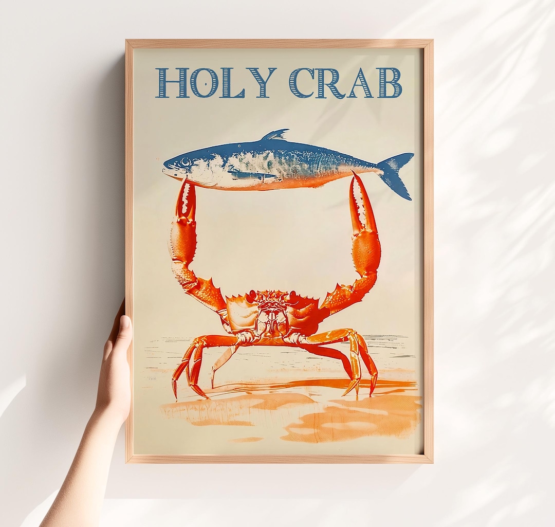 Retro Funny Poster Printable Crab Poster Beach House Decor Holly Crab ...