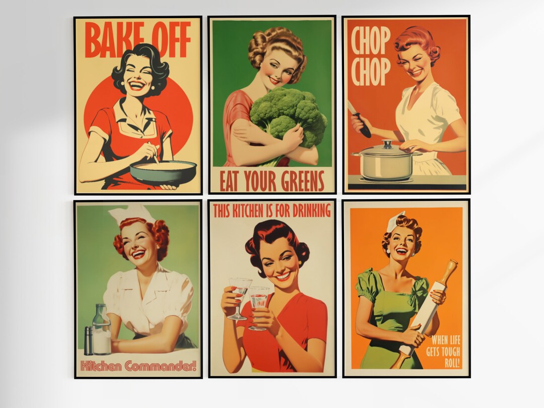 Funny Kitchen Print Set of 6 Retro Kitchen Print Hostess Gift Print Set ...