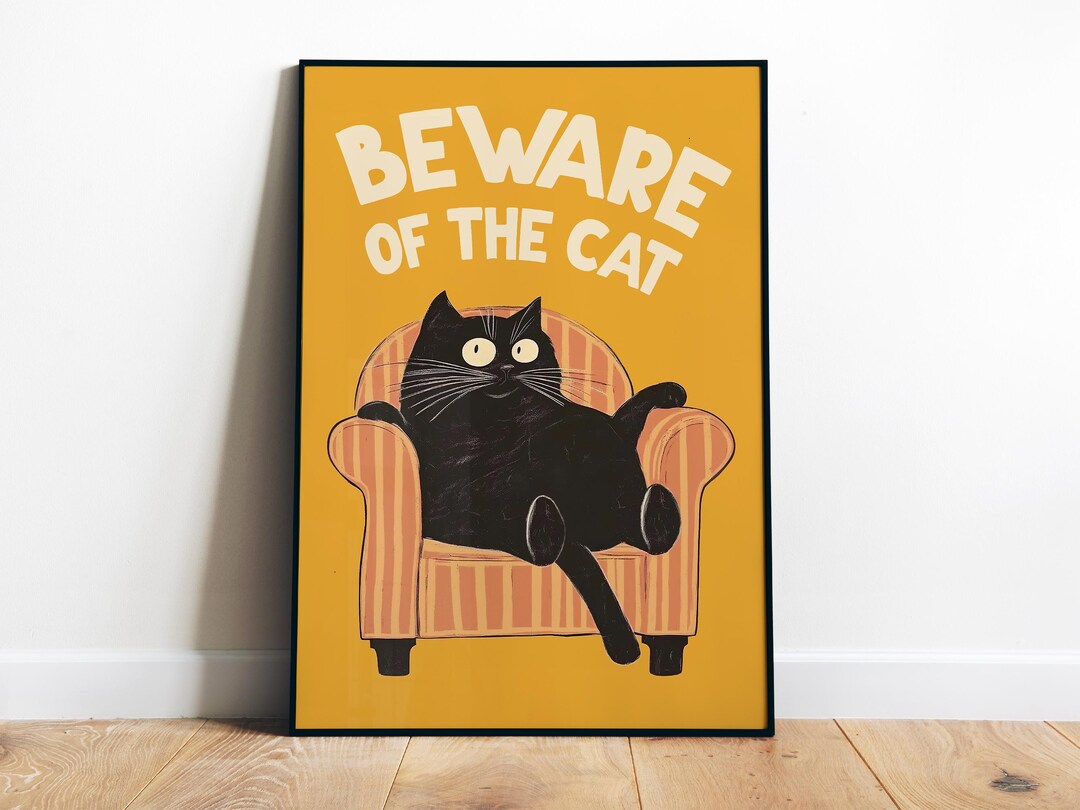 Beware of the Cat Print Funny Cat Poster Printable Funny Wall Art Print ...