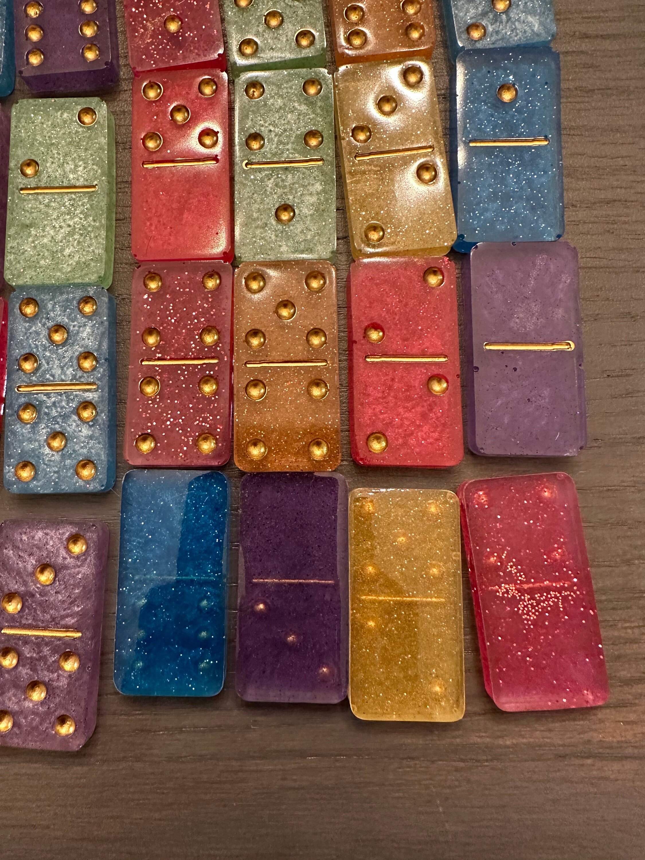 Rainbow and Gold Domino Set, Set of 28 Dominoes, Unique Domino Set ...
