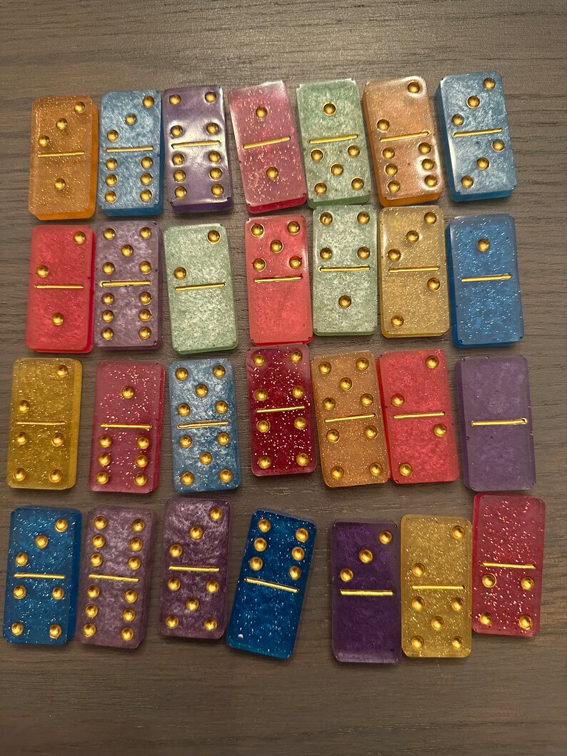 Rainbow and Gold Domino Set, Set of 28 Dominoes, Unique Domino Set ...