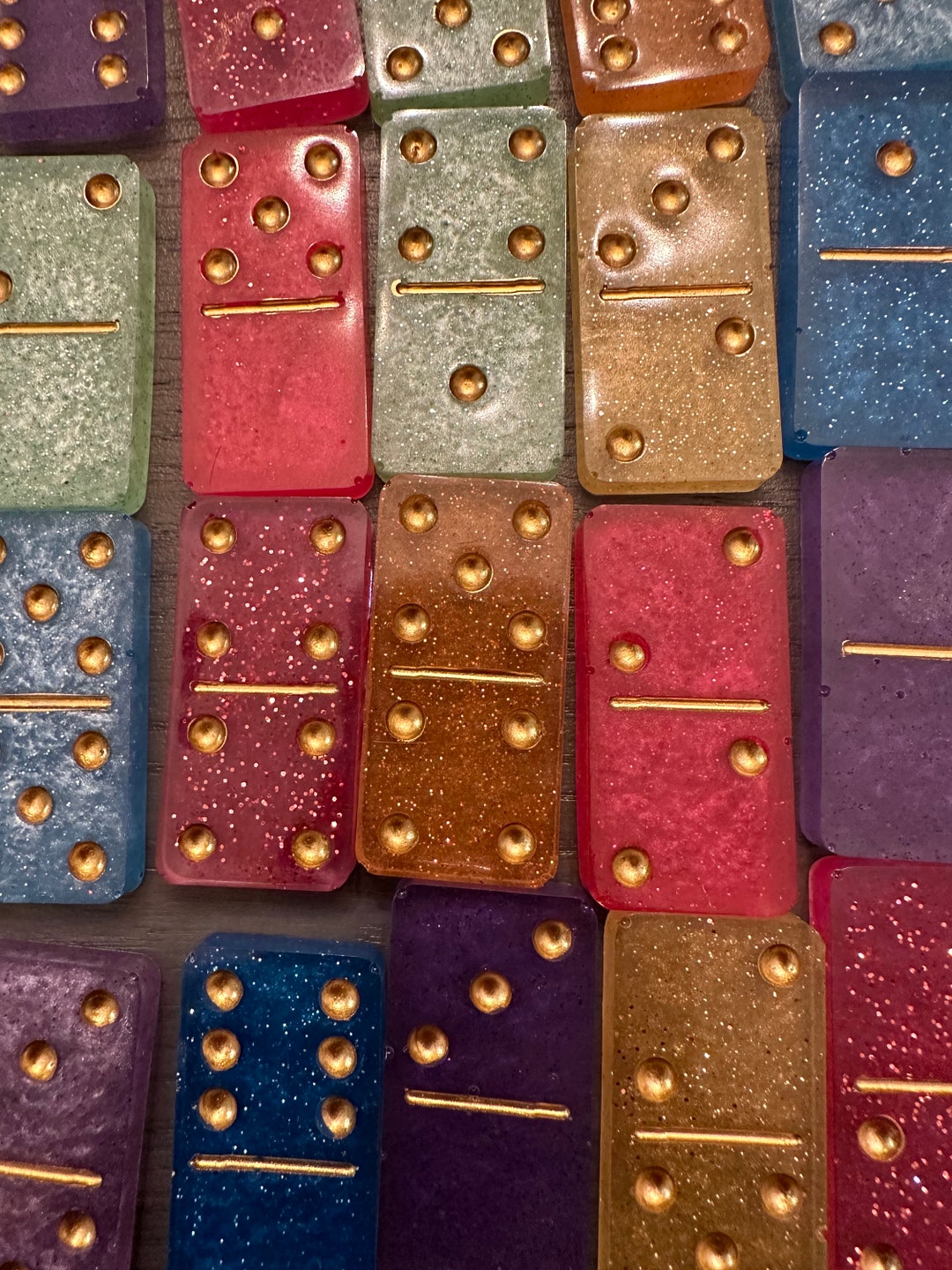 Rainbow and Gold Domino Set, Set of 28 Dominoes, Unique Domino Set ...