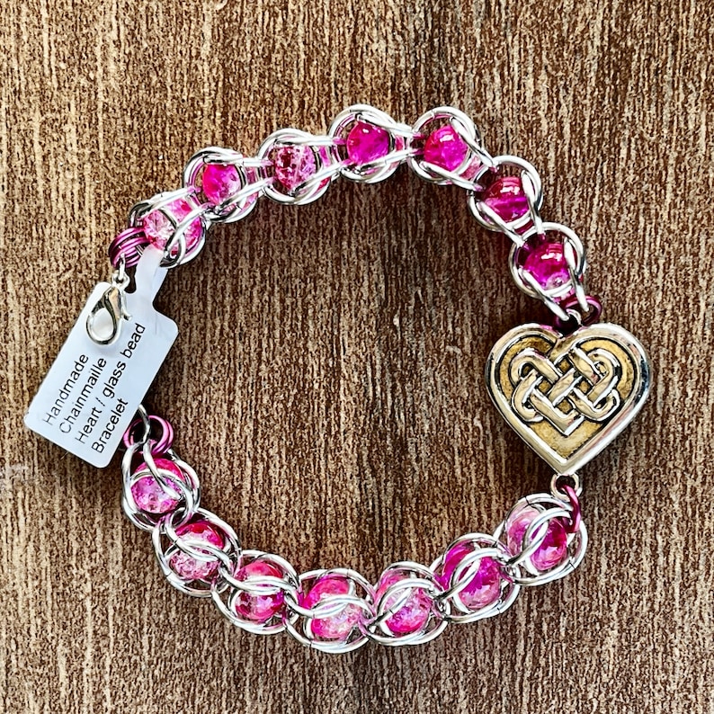 Heart Captured Bead Chainmaille Bracelet - Etsy