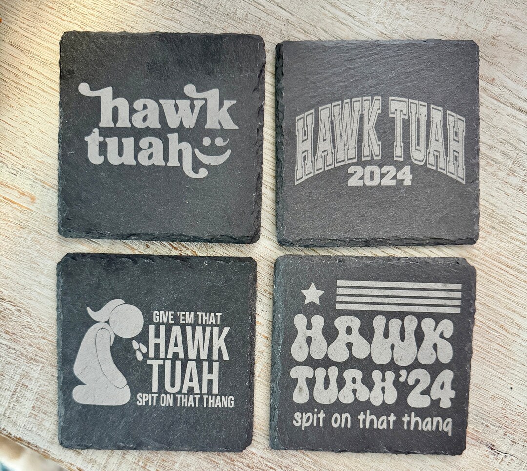 Hawk Tuah Slate Coasters Set of 4: Funny Viral Meme Gifts for Men ...