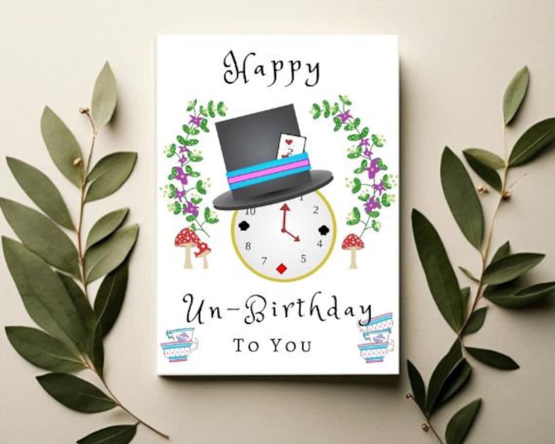 Alice in Wonderland Mad Hatter Tea Party Card, Merry Unbirthday Card ...