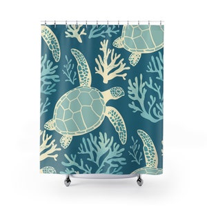 Sea Turtle Shower Curtain for Coastal Decor, Seascape Beach House Decor ...