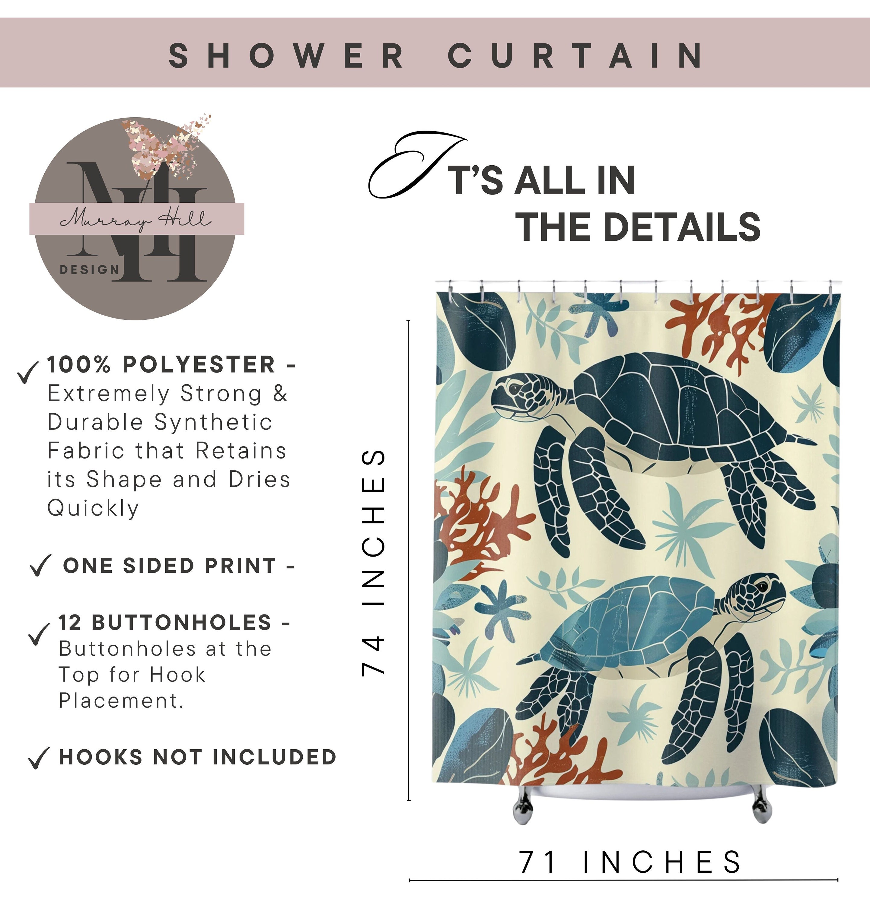 Sea Turtle Shower Curtain Coastal Decor, Seascape Beach House Decor ...