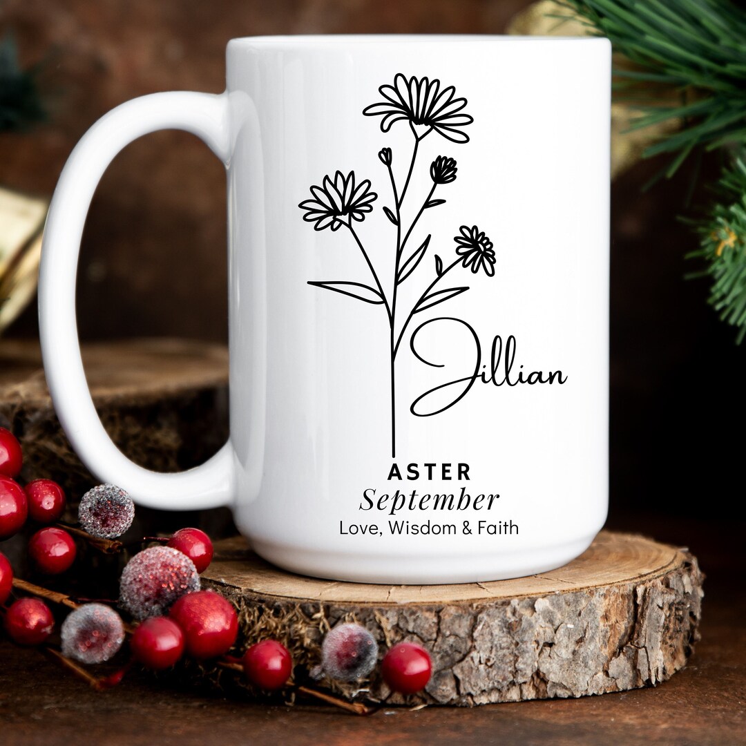 Personalized September Birth Month Mug, Aster Flower Cup, Birthday Gift ...
