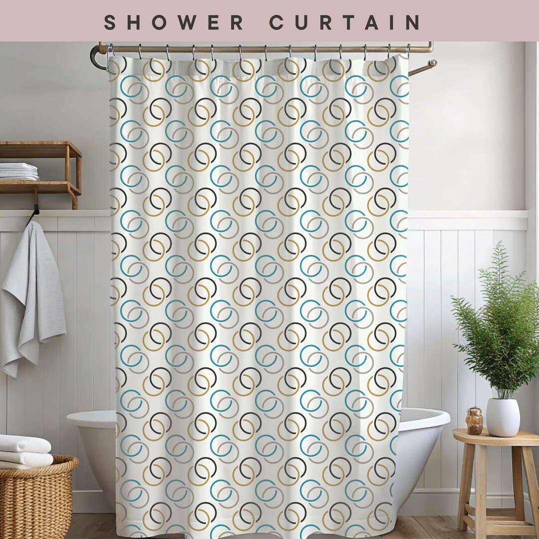 Mid Century Modern Retro Shower Curtain, MCM Decor Gold Bathroom ...