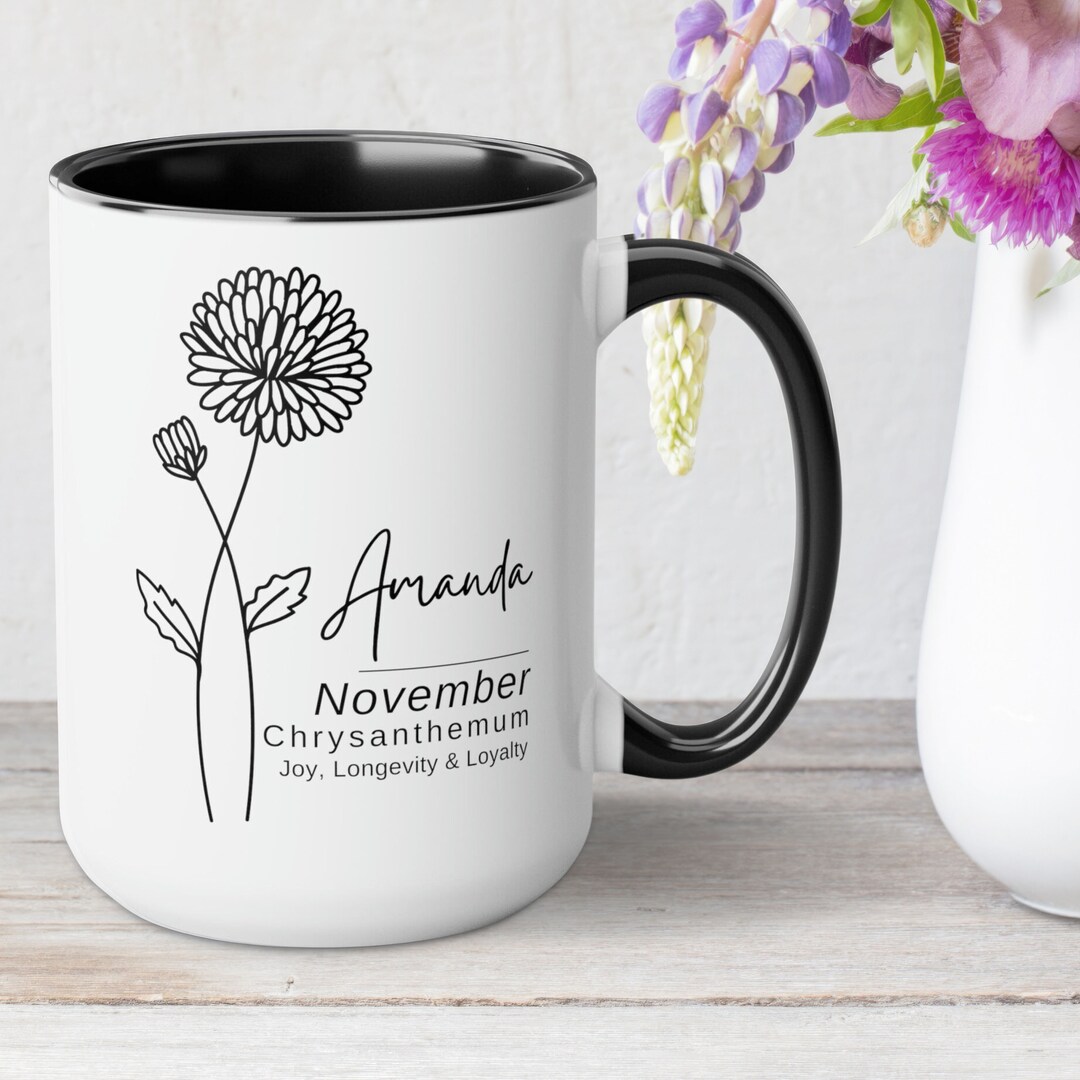 Custom Birth Flower Mug for Grandparent Gifts, Personalized November ...